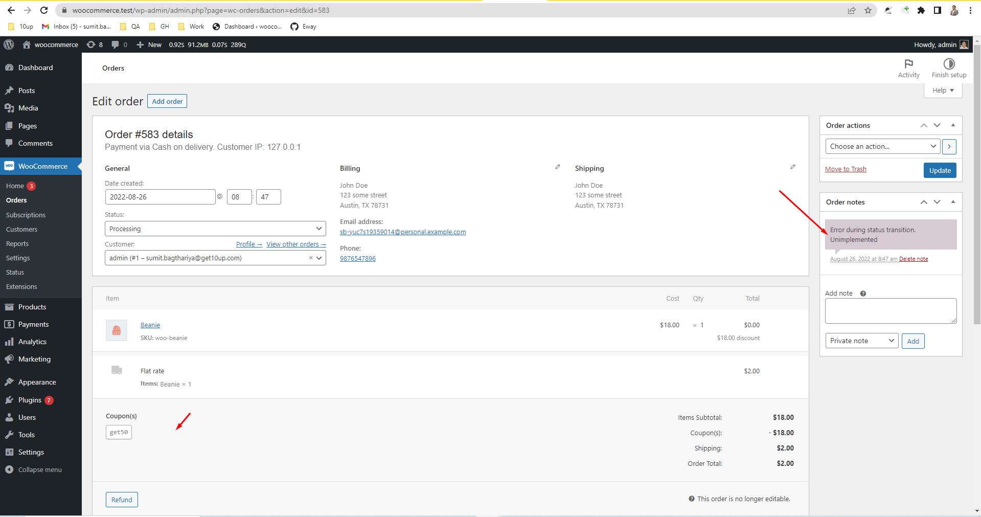 [COT] Error on adding Coupons -> Error during status transition. Unimplemented · Issue #34485 ...