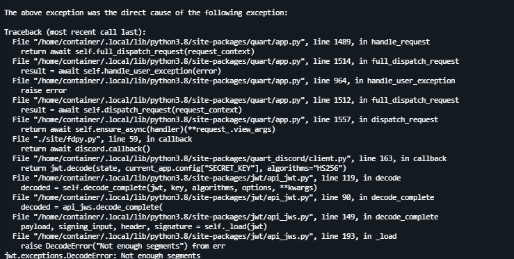 jwt.exceptions.DecodeError: Not enough segments · Issue #17 · jnawk/Quart-Discord · GitHub