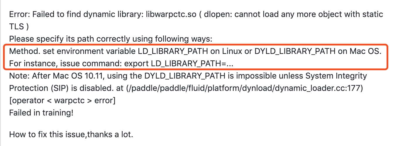 Failed to find dynamic library: /usr/local/lib/python2.7/dist-packages/paddle/libs/libwarpctc.so ...