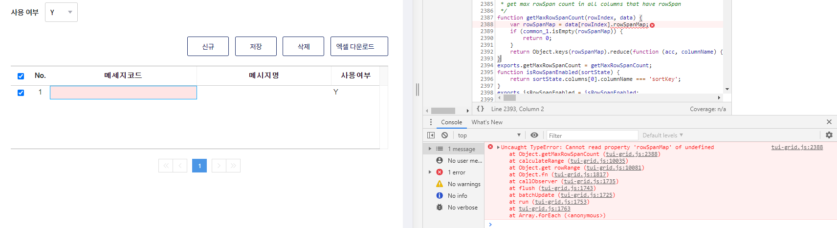Error in deleting(removeCheckedRows()) new row in empty grid. · Issue #1179 · nhn/tui.grid · GitHub