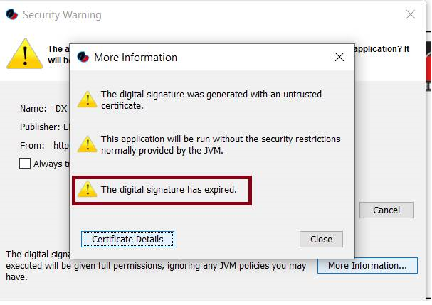 Open JDK WebStart showing - Wrong Publisher(EMC) and Expired security ...