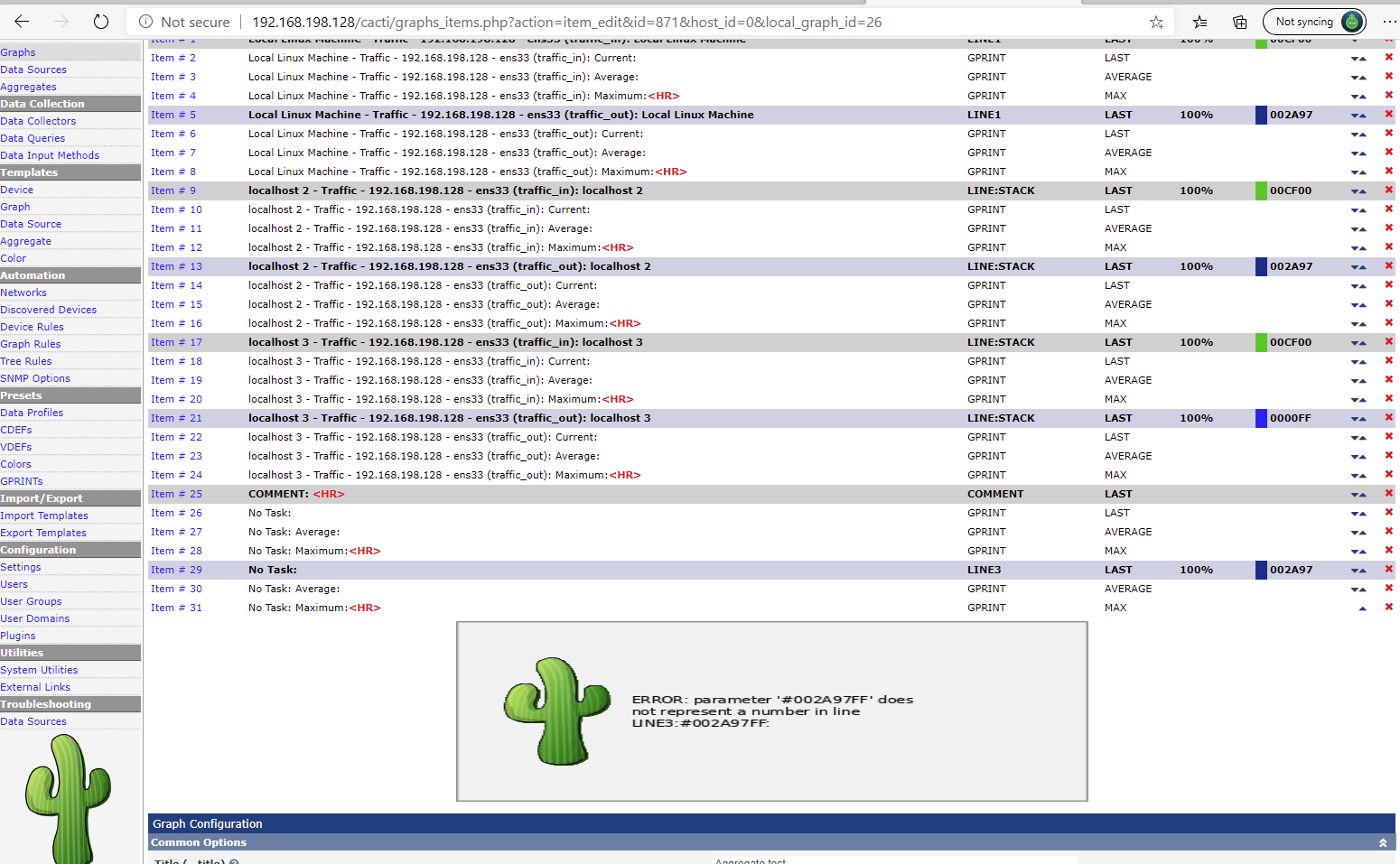 Editing any item on an Aggregate Graph that has been converted to a normal graph breaks entire ...