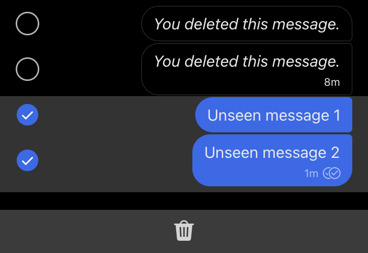 Delete for Everyone option isn't shown for multiple unseen messages ...