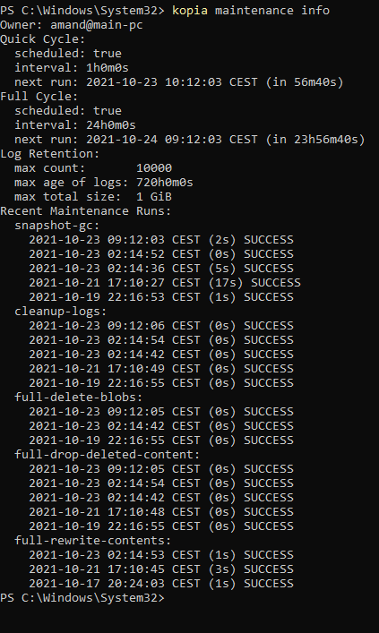 Maintenance not running correctly automatically · Issue #1439 · kopia/kopia · GitHub