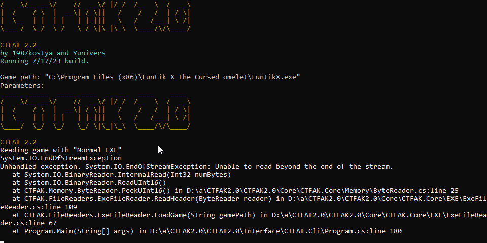 Unable To Read Beyond The End Of Stream · Issue 67 · Ctfak Ctfak2 0 · Github