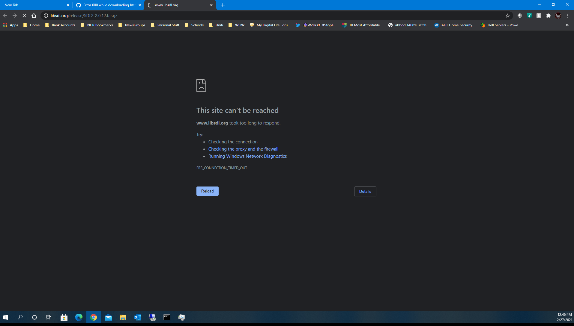 Error 000 while downloading http://www.libsdl.org/release/SDL2-2.0.12 ...