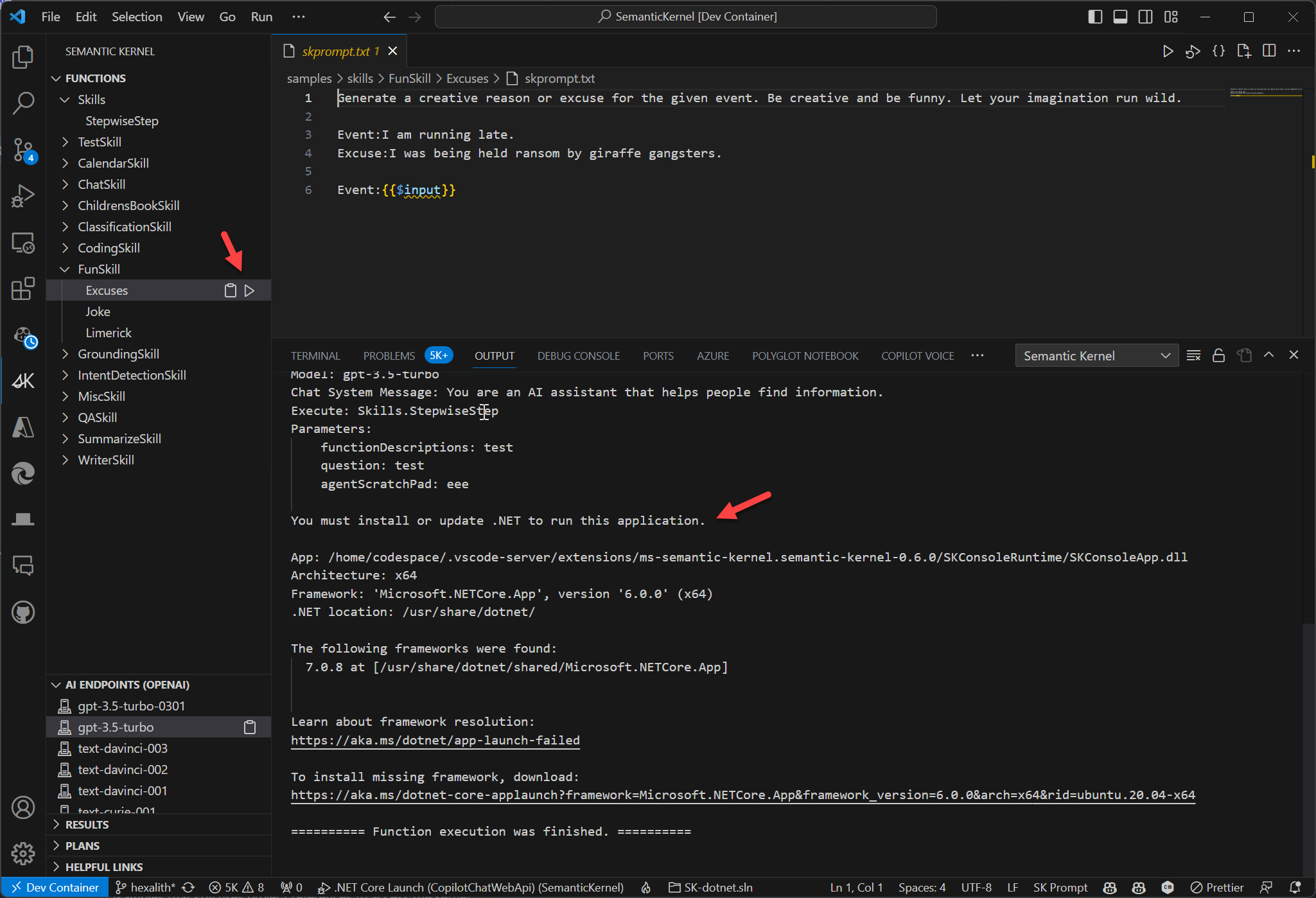 Allow to run functions with .NET 7 (SK VS Code Extension) · Issue #1749 · microsoft/semantic ...
