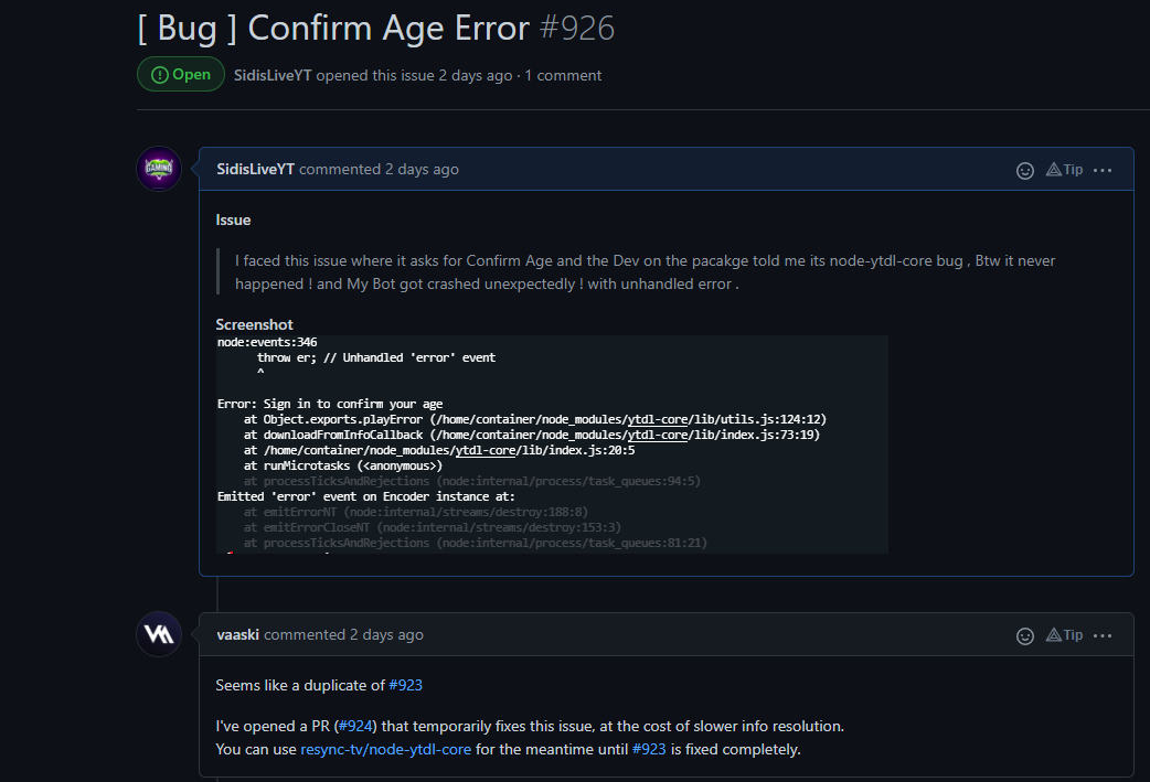 [BUG] Confirm Age Error · Issue #463 · Androz2091/discord-player · GitHub