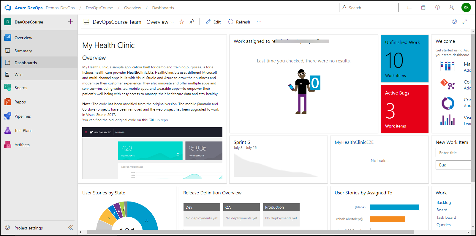 The dashboard of the new generated project doesn't have any widgets ...