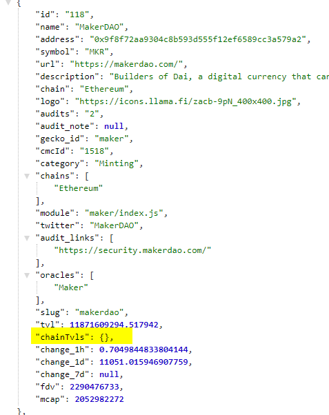 API missing chainTvls for makerdao · Issue #611 · DefiLlama/DefiLlama-Adapters · GitHub