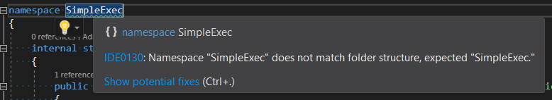 IDE0130 message "Namespace 'Foo' does not match folder structure, expected 'Foo'" · Issue #55550 ...