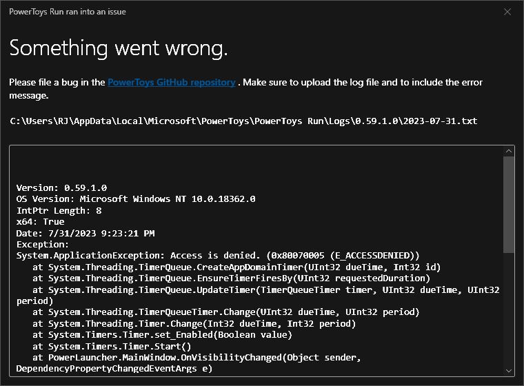 Installed realtek Control Panel (2 files ) in startup folder and just got this Power Toys error ...