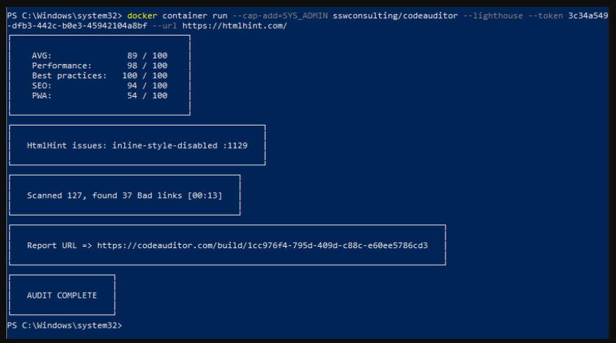 Change output from "audit fail" to "audit complete", and add some details · Issue #25 ...