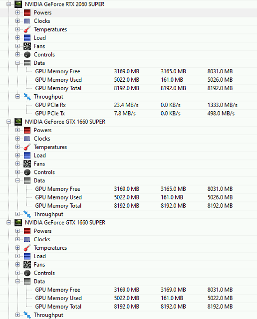 BUG: Multiple GPUs showing exact same memory (free,used,total) ... despite not all having 8GB ...