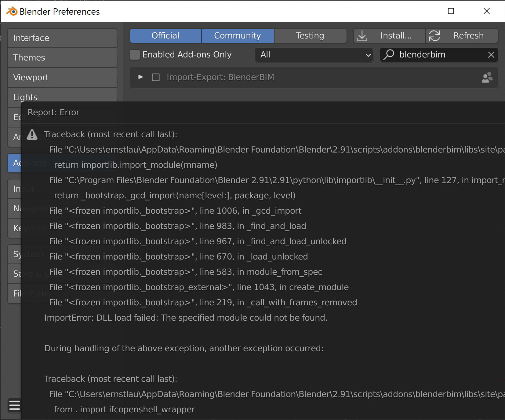 Report: Error when installing Addon · Issue #2128 · IfcOpenShell/IfcOpenShell · GitHub