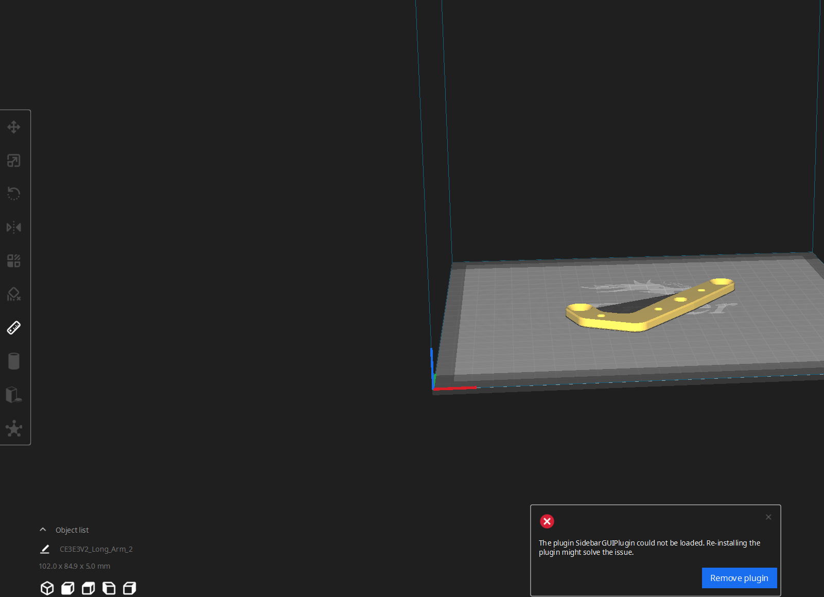 I Have The Plugin Sidebargui Installed And Every Time Cura 520 Starts It Says That Particular