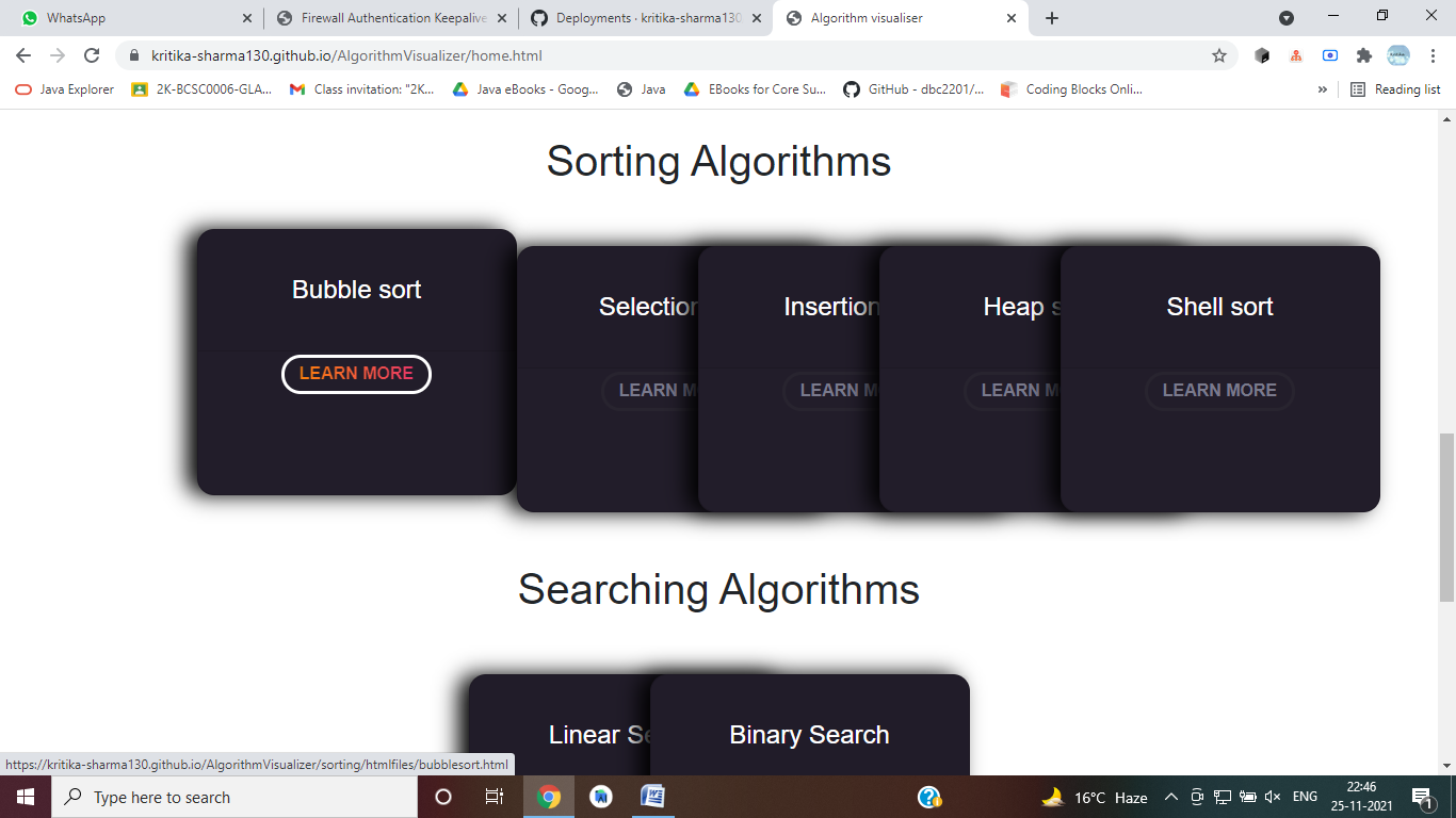 GitHub - deepanshi-mitta/AlgorithmVisualizer: Mini Project which ...