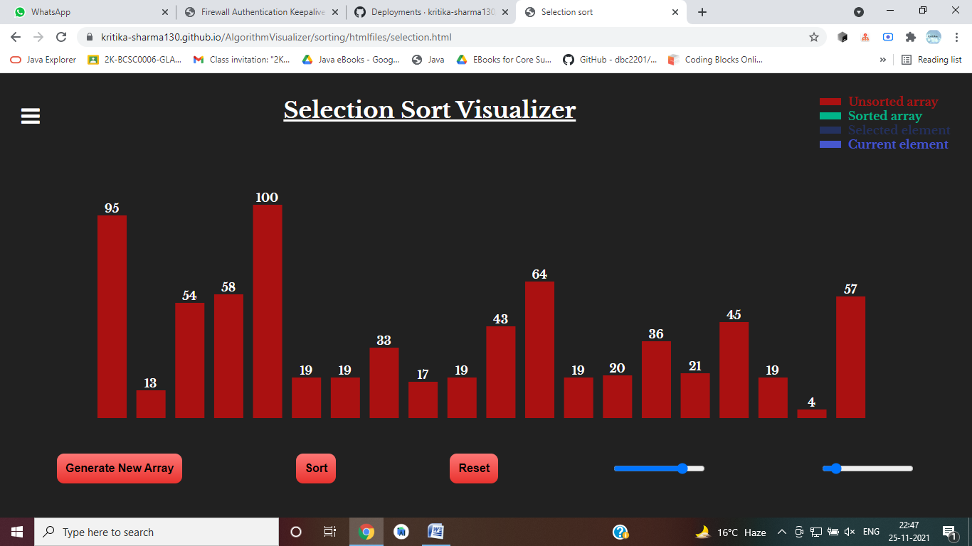 GitHub - kritika-sharma130/AlgorithmVisualizer: Mini Project which depicts the live working of ...