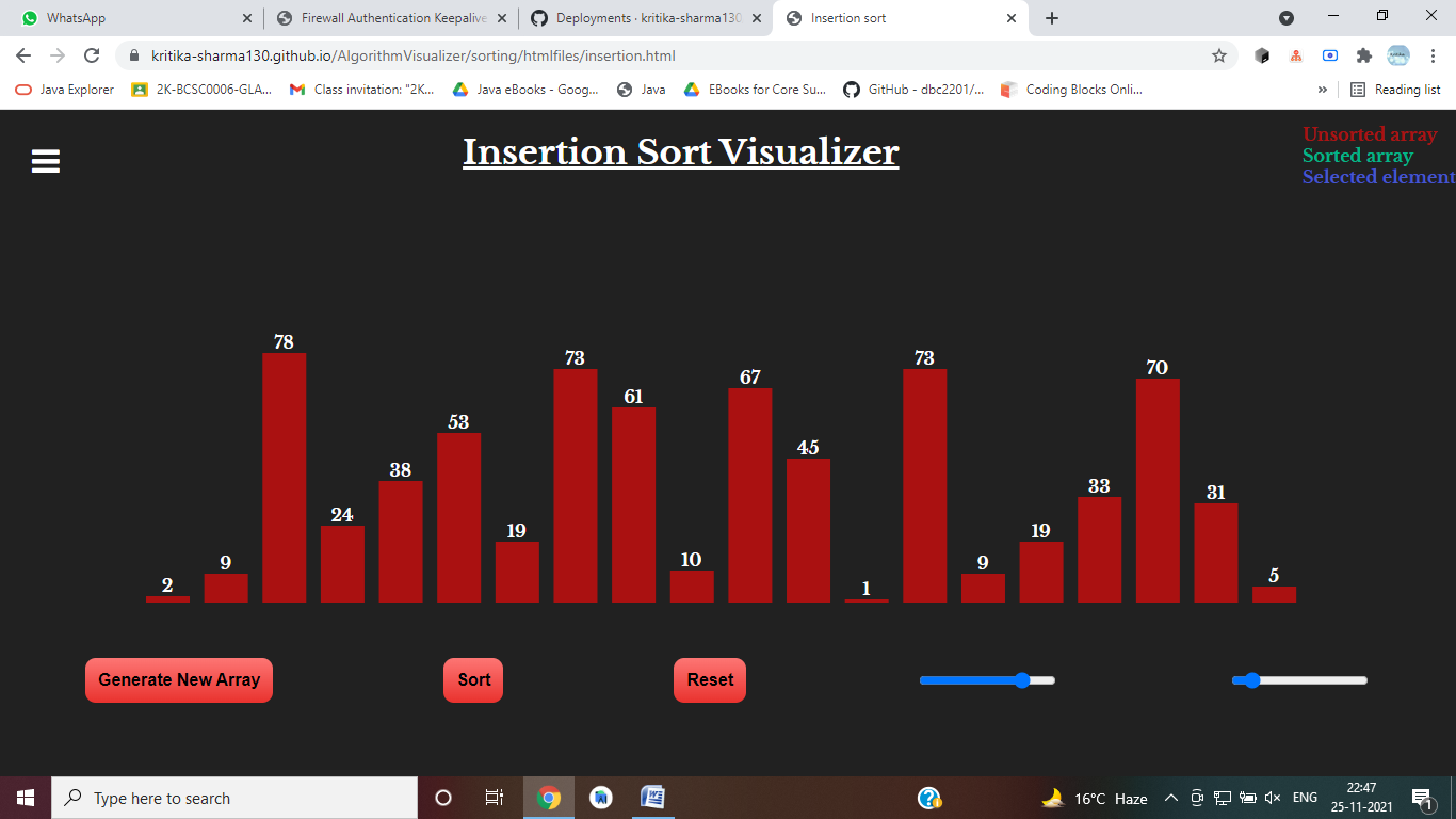 GitHub - kritika-sharma130/AlgorithmVisualizer: Mini Project which ...