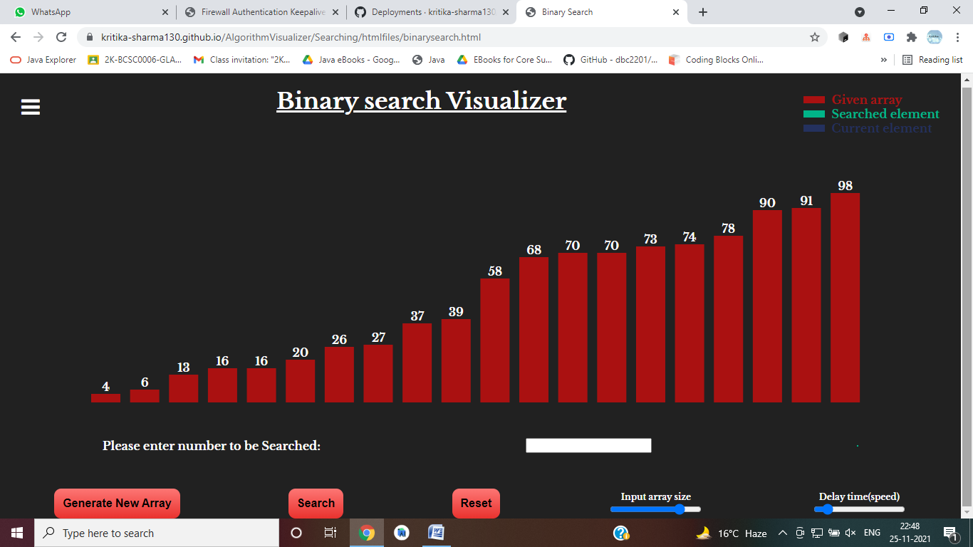 GitHub - kritika-sharma130/AlgorithmVisualizer: Mini Project which depicts the live working of ...