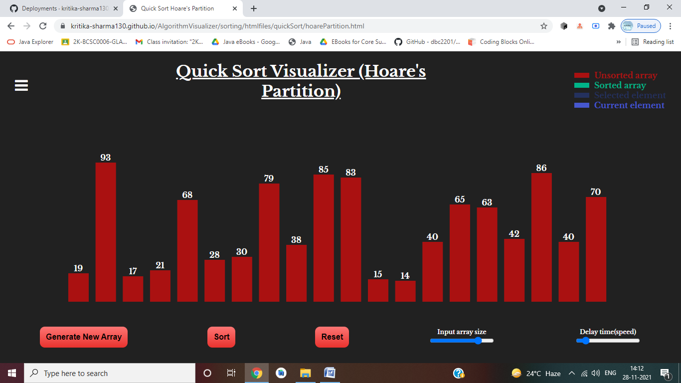GitHub - kritika-sharma130/AlgorithmVisualizer: Mini Project which depicts the live working of ...