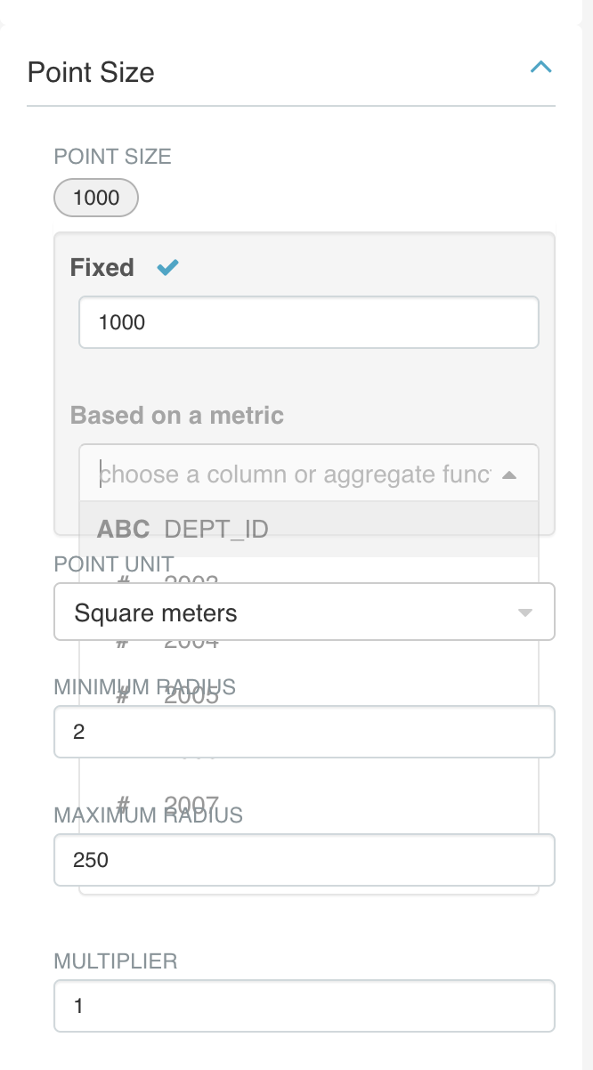 Scatterplot deck.gl, header of point size popup does not change when field is changed · Issue ...