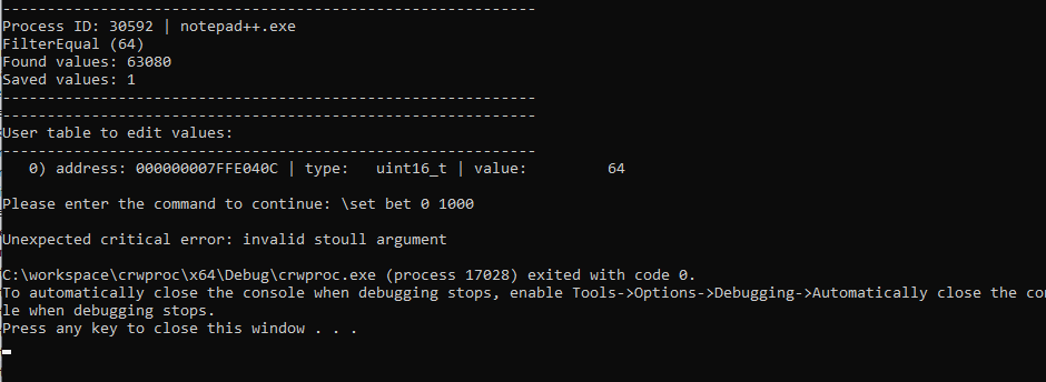 [Bug] Crash when enter /set · Issue #57 · annoviko/crwproc · GitHub
