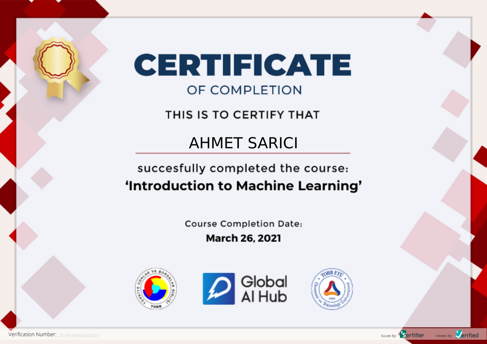 GitHub - AhmetSarici/GlobalAIHubMachineLearningCourse