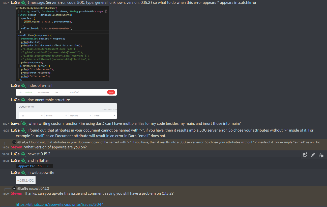 List Documents Fails Querying Attribute with Dash · Issue #3600 · appwrite/appwrite · GitHub