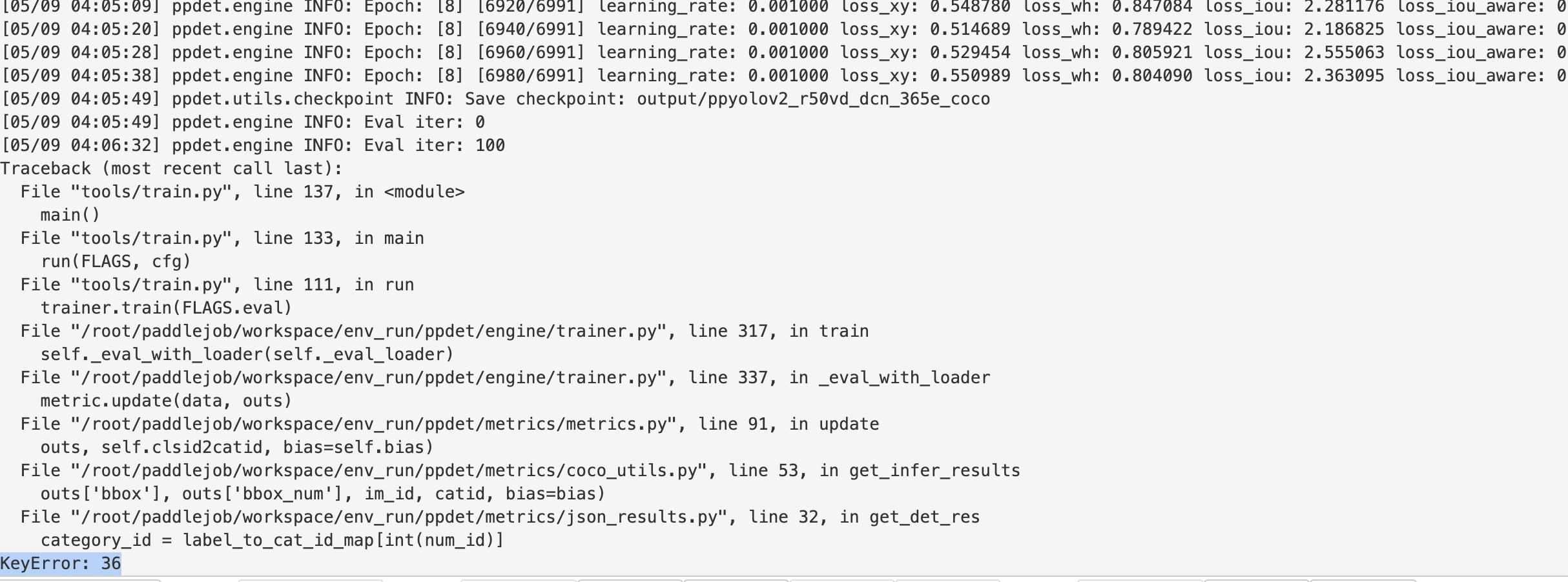ppyolov2 评估时报错KeyError: 36 · Issue #2908 · PaddlePaddle/PaddleDetection ...