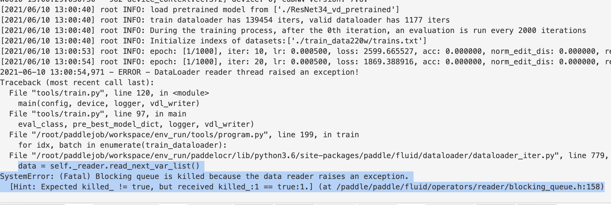 同样的数据训练CRNN不报错，训练RARE报错 · Issue #3084 · PaddlePaddle/PaddleOCR · GitHub
