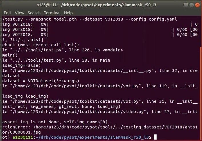 How can i fix the Error: AssertionError……/testing_dataset/VOT2018/ants1 ...