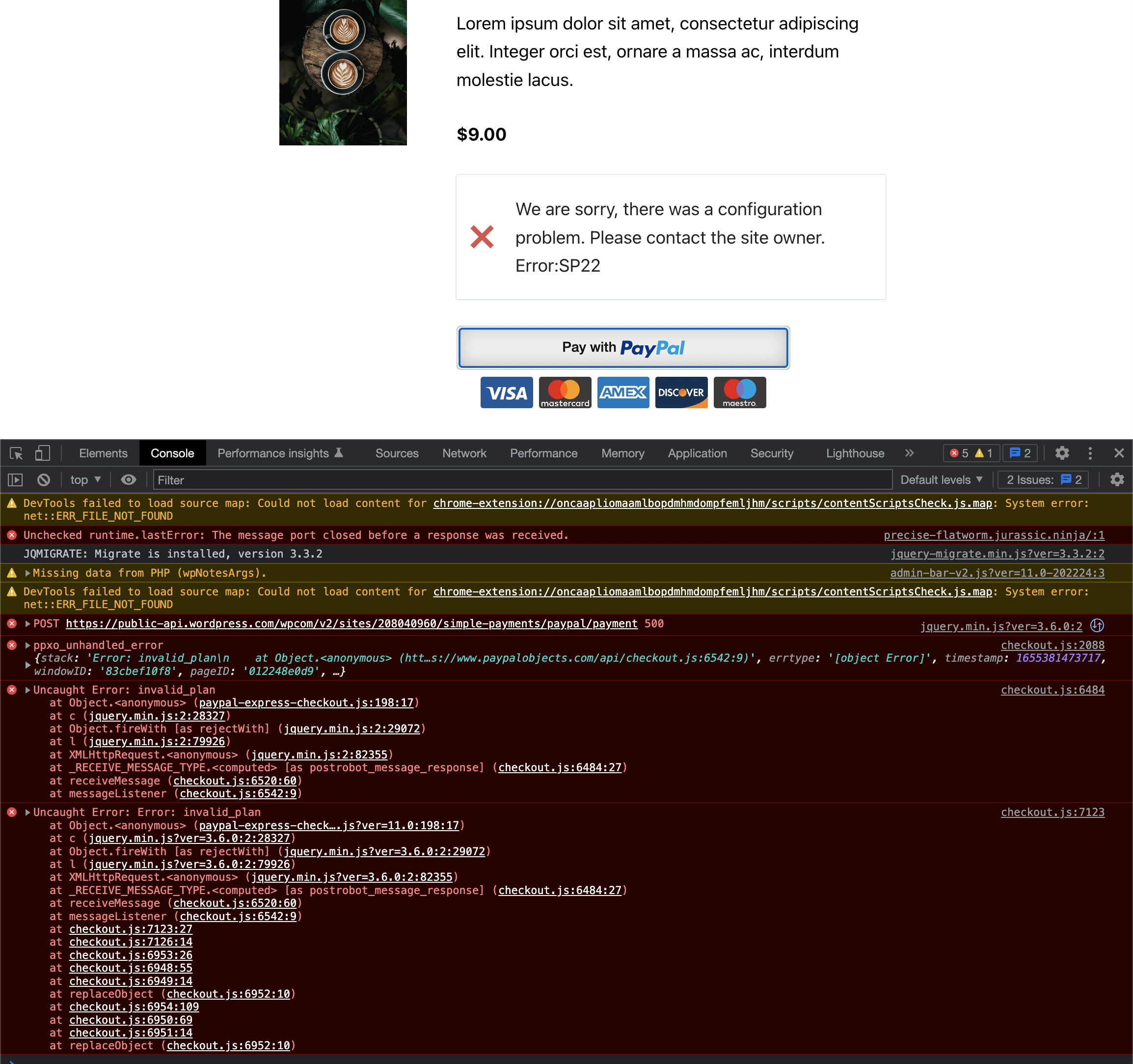 Pay with PayPal block: Configuration error — "Error:SP22" when trying to check out · Issue ...