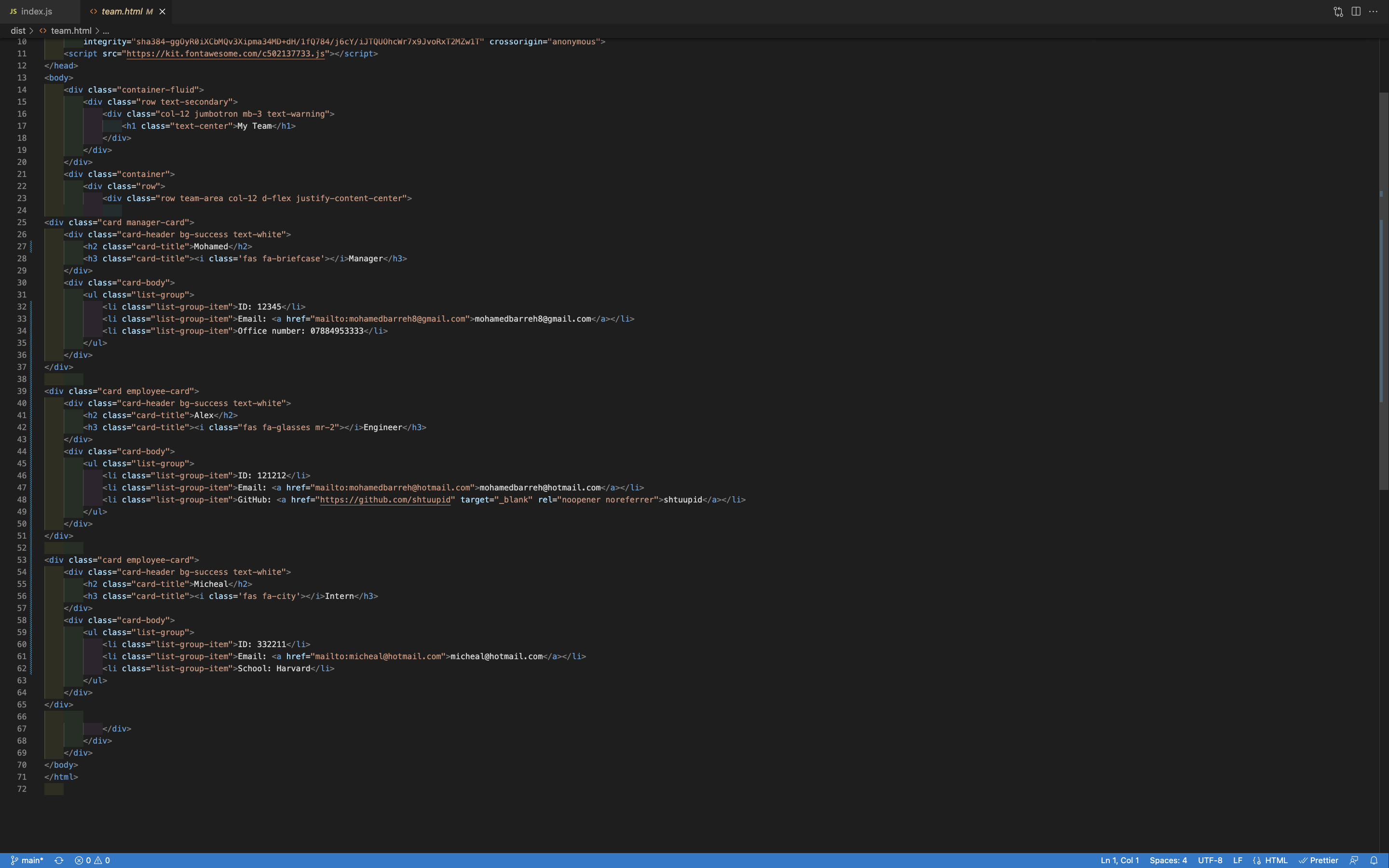 Github Mobarreh Team Profile Generator