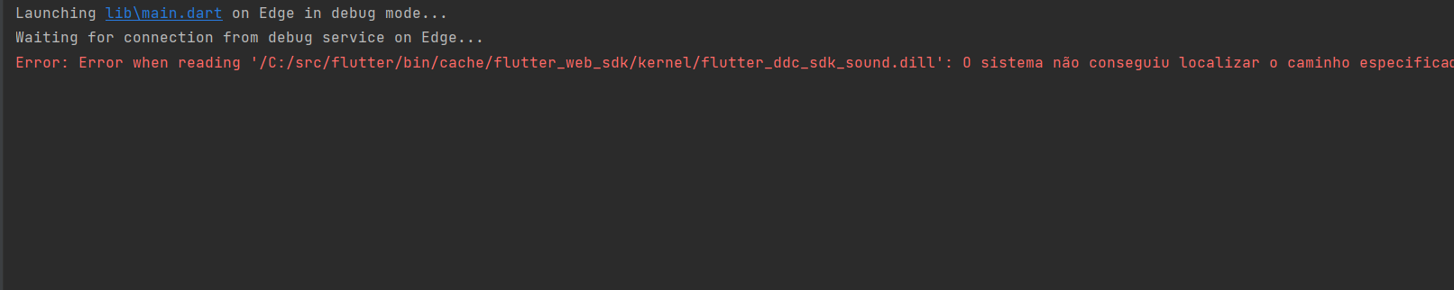 O compilador da Web falhou ao compilar o aplicativo flutter existente ...