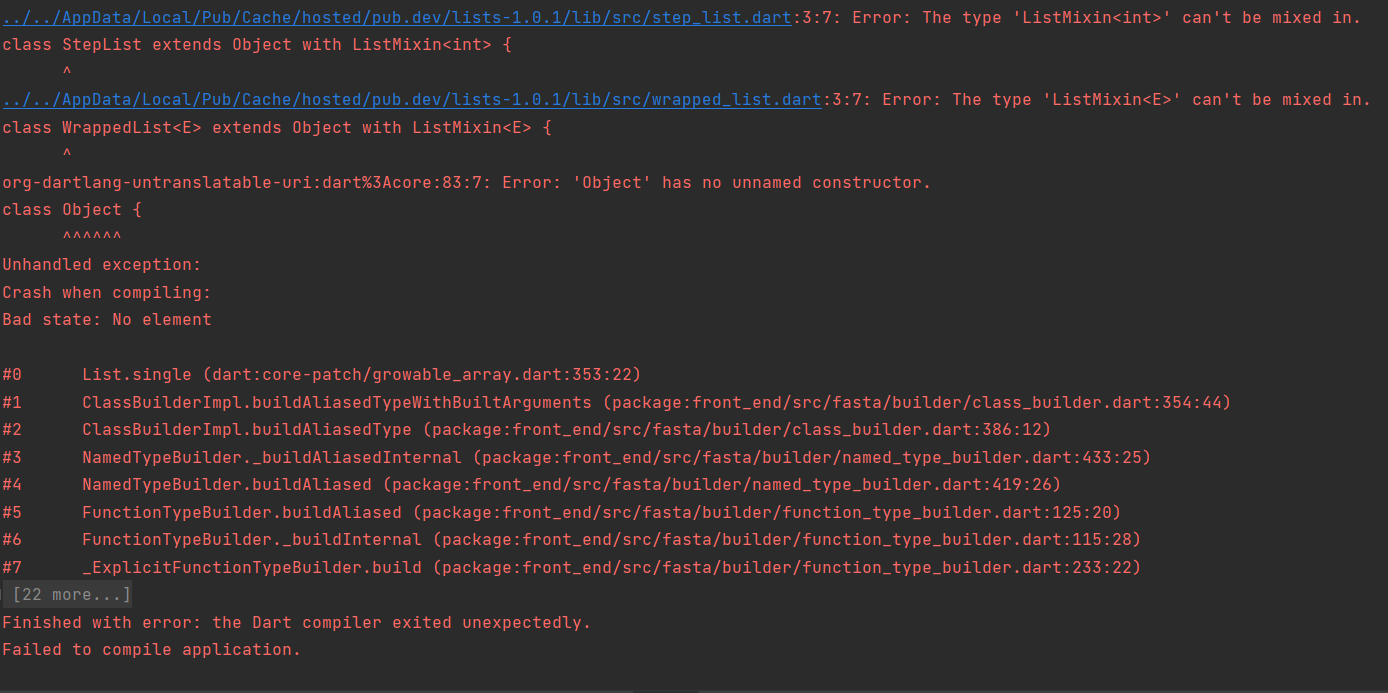 O compilador da Web falhou ao compilar o aplicativo flutter existente ...