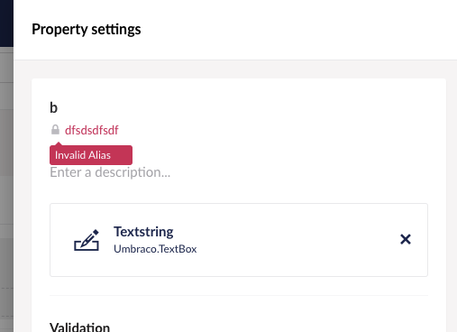 Invalid Property alias cannot become validate again · Issue #10130 · umbraco/Umbraco-CMS · GitHub
