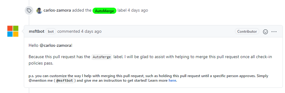 Github Msftbot Auto Merge For Prs · Issue 7912 · Microsoftpowertoys · Github 