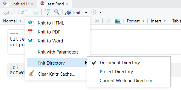 working directory of Rmd file different in the visual editor · Issue ...