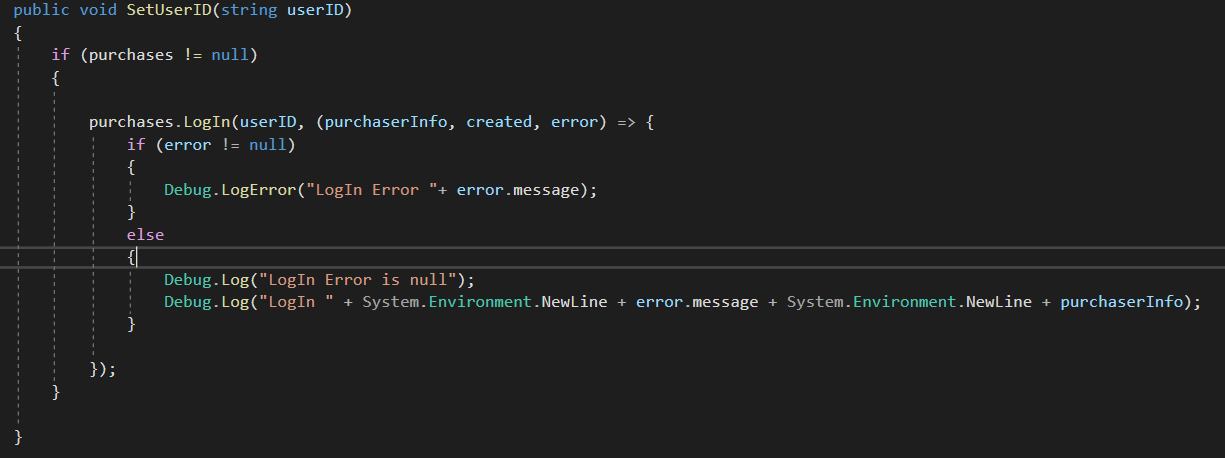 Null error when i am setting a app user ID · Issue #62 · RevenueCat/purchases-unity · GitHub