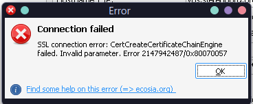 SSL connection error: CertCreateCertificateChainEngine failed. Invalid parameter. Error ...
