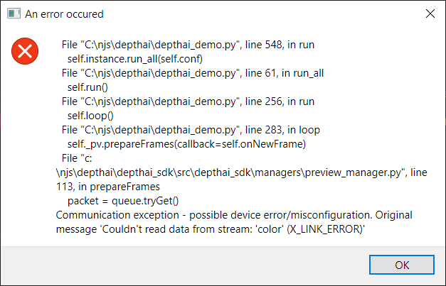 Depthai Demo Py Fails With Exception And Told Me To Report To Developers · Issue 553 · Luxonis