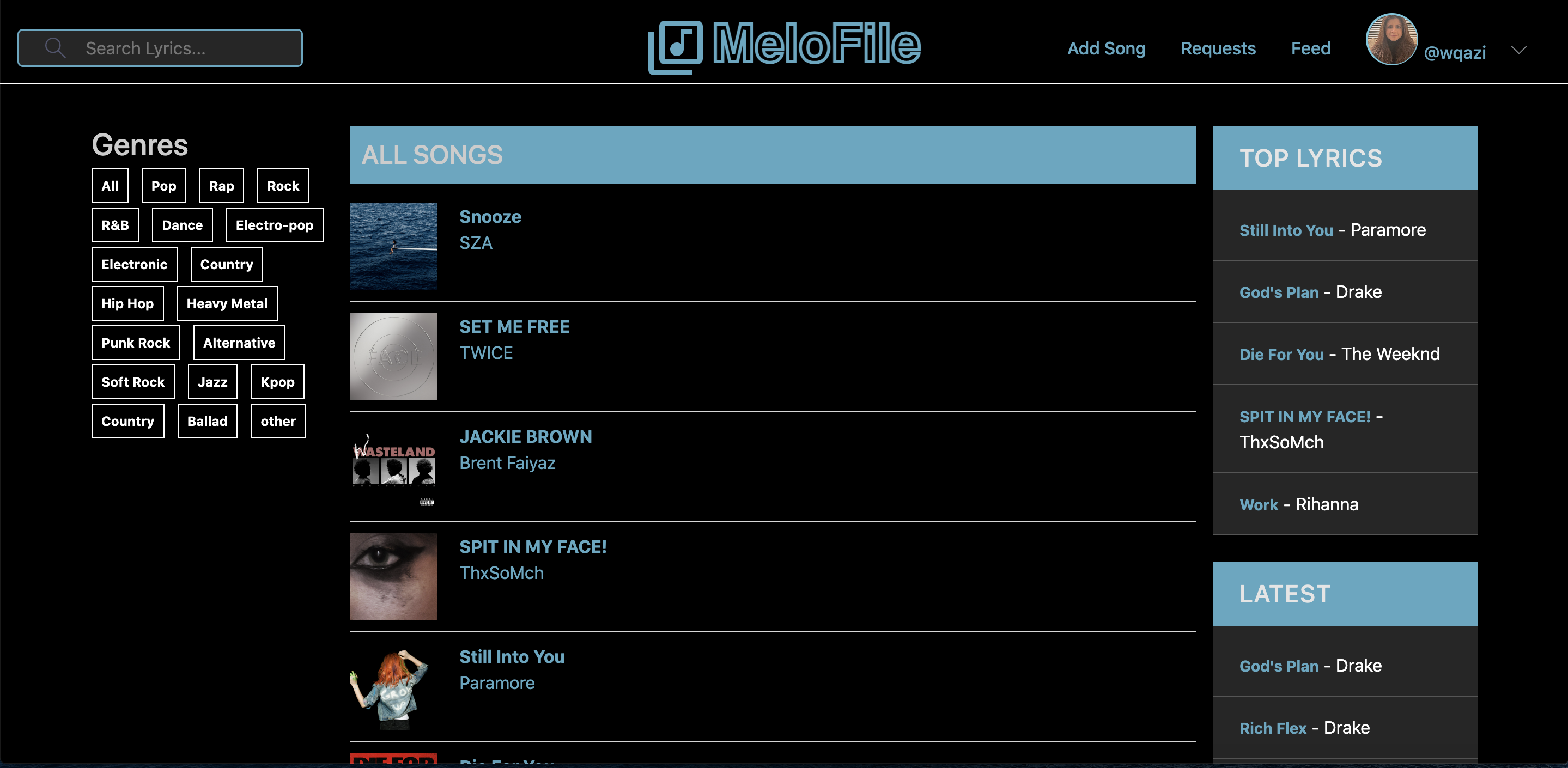 GitHub - wafas-repo/MeloFile: Final Project for CS50 - A website for song lyrics