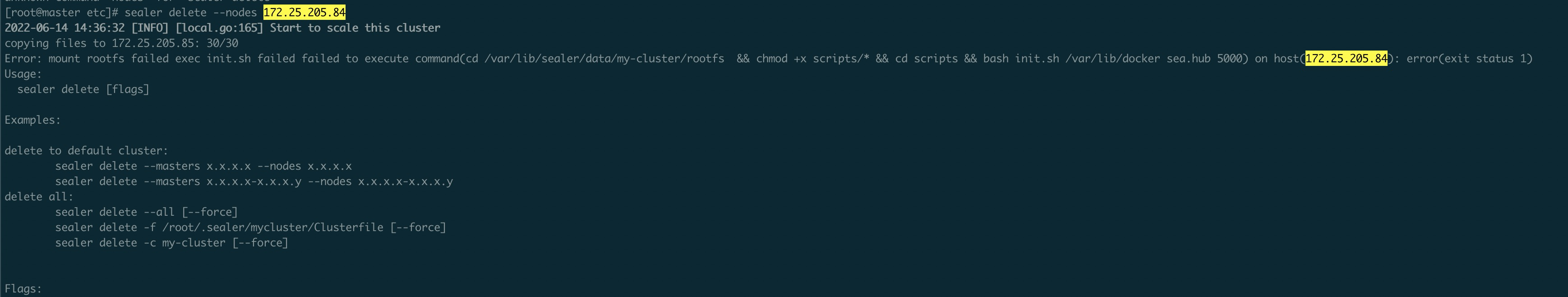 sealer delete --nodes **** failed · Issue #1509 · sealerio/sealer · GitHub