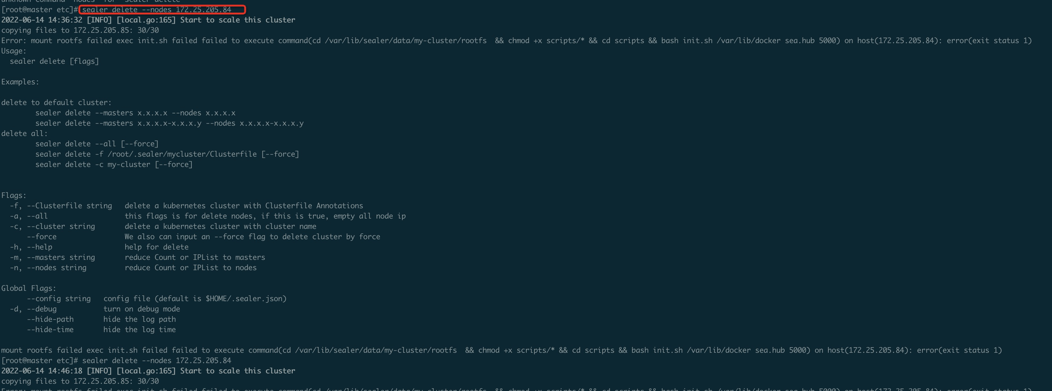 sealer delete --nodes **** failed · Issue #1509 · sealerio/sealer · GitHub