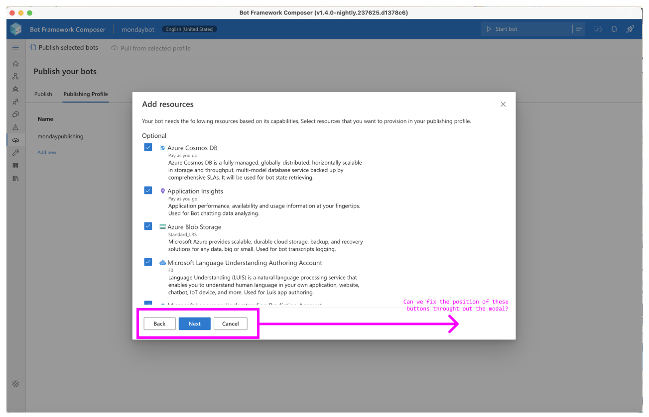 Provisioning modal fit and finish · Issue #7236 · microsoft/BotFramework-Composer · GitHub