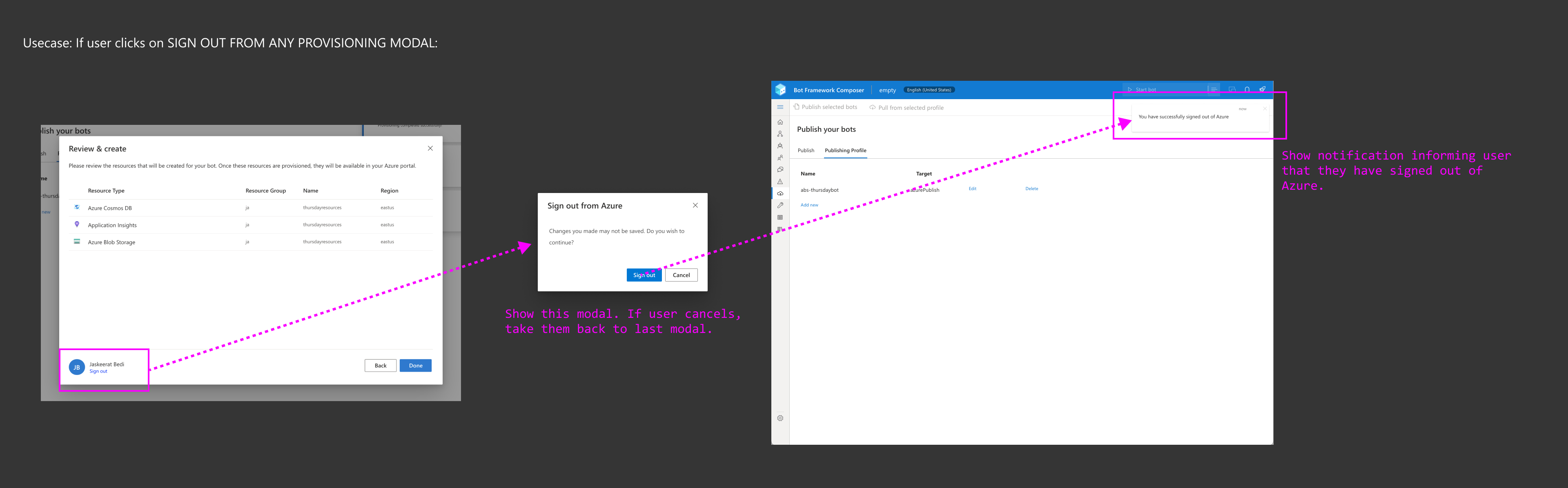 Sign out experience in Provisioning modal · Issue #7355 · microsoft/BotFramework-Composer · GitHub