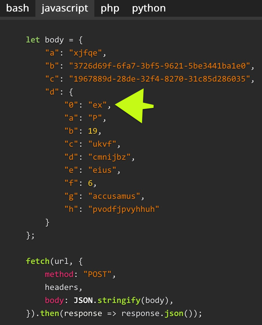 Strange "0" key in example payload on the right side · Issue #573 · knuckleswtf/scribe · GitHub